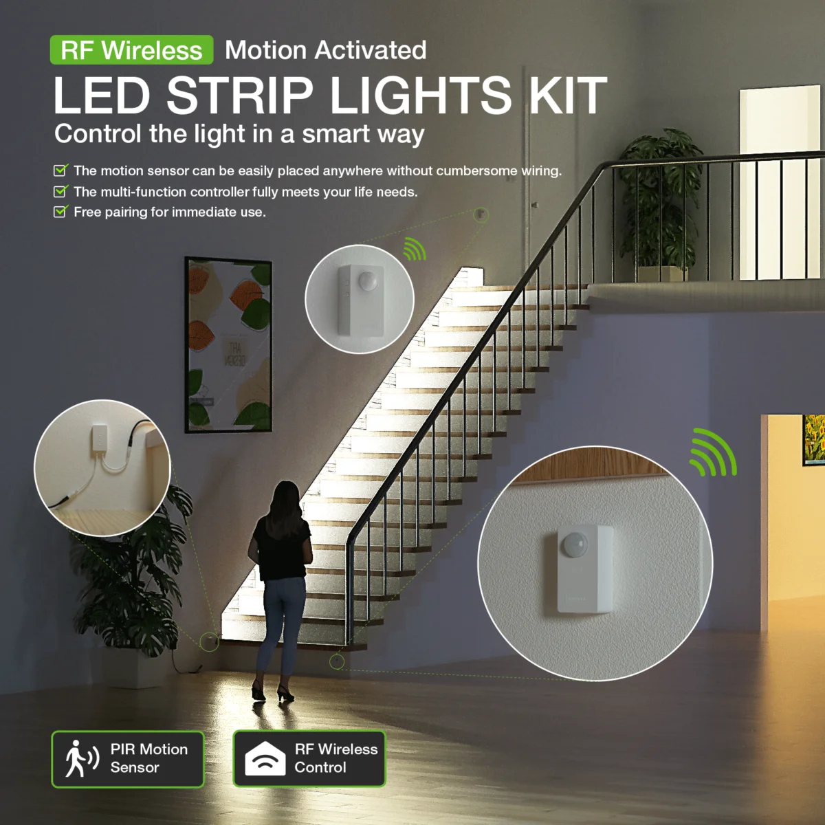 Kit: Controller + 2X Motion Sensor + Strip Light (CW) - Rayzeek