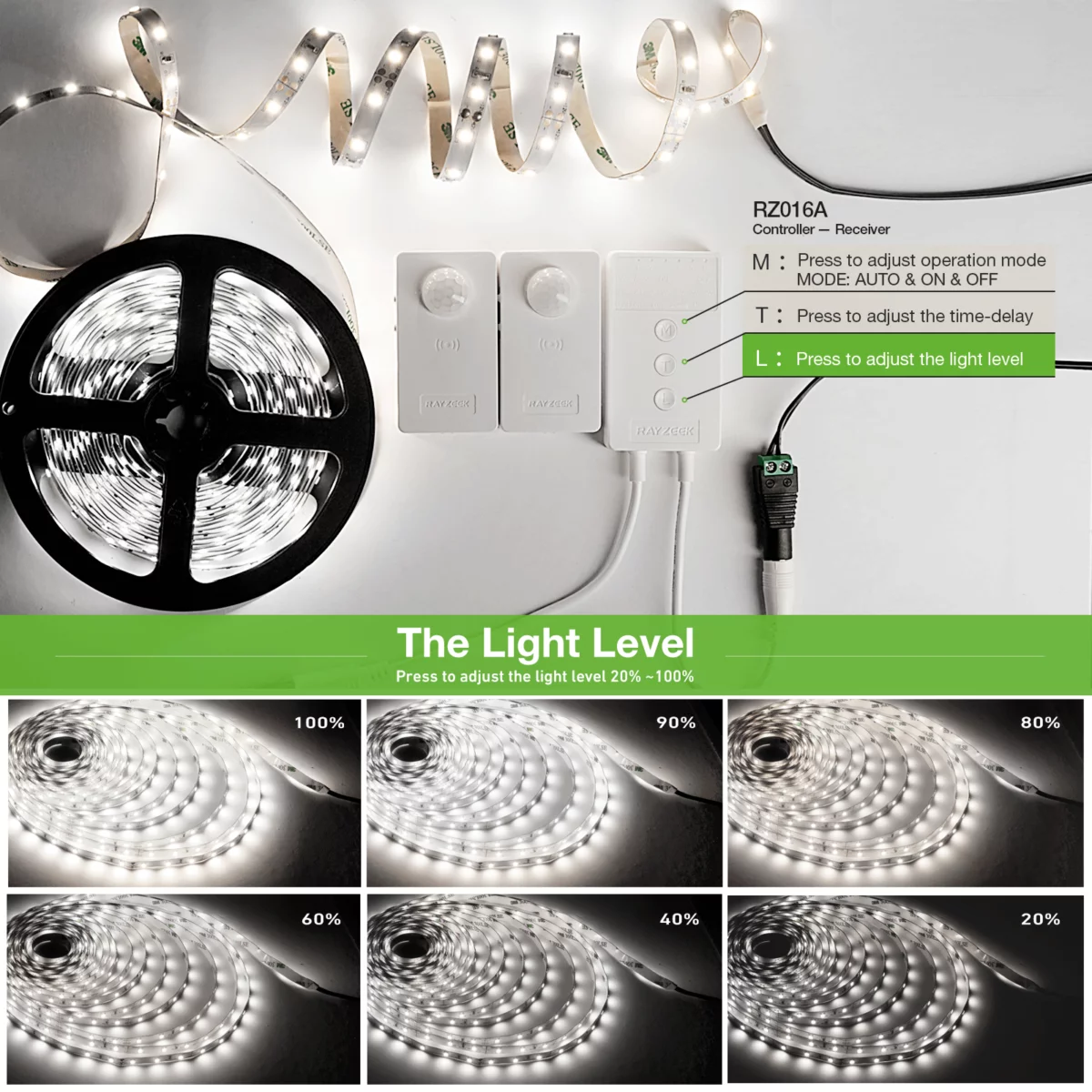 Kit: Controller + 2X Motion Sensor + Strip Light (CW) - Rayzeek